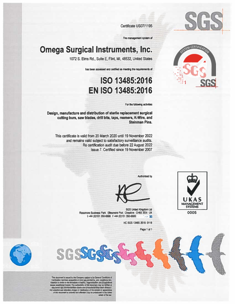 Certifications - Omega Surgical Instruments